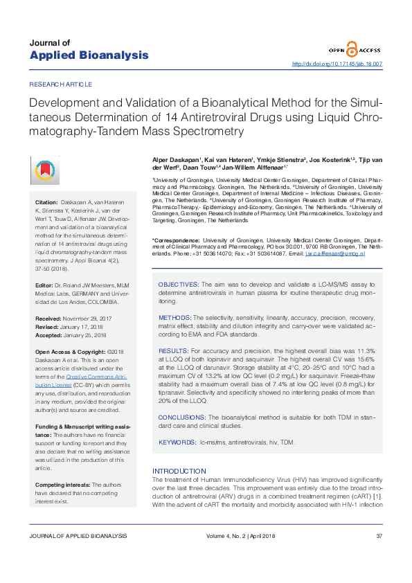 Pdf Development And Validation Of A Bioanalytical Method For The