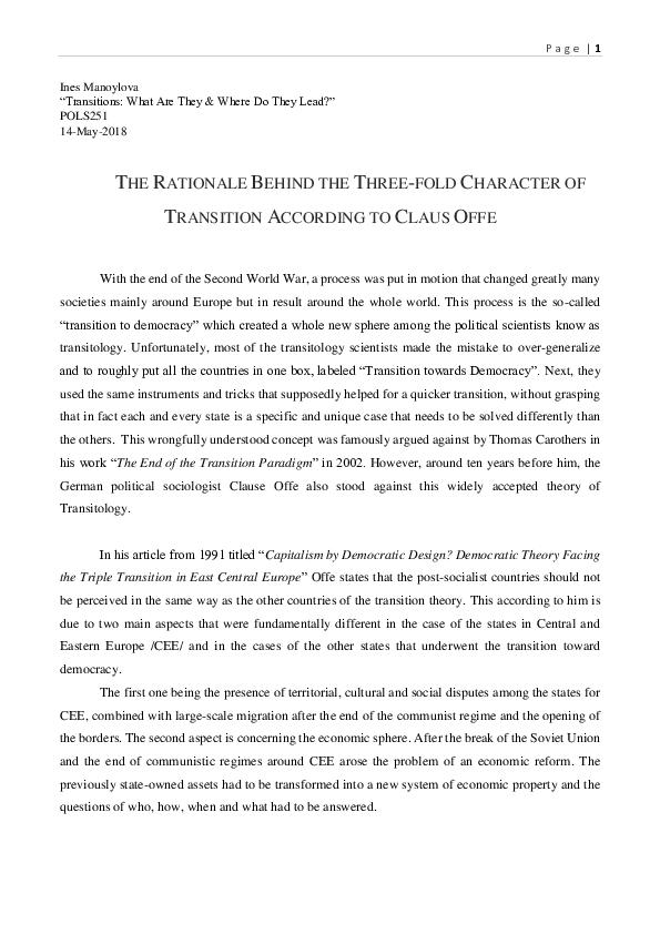 DOC The Three fold Character Of Transition Offered By Claus Offe DOC The Three fold Character Of Transition Offered By Claus Offe