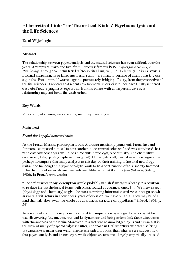 (DOC) "Theoretical Links" or Theoretical Kinks? Psychoanalysis and the ...