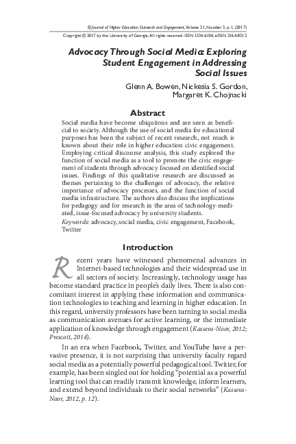 (PDF) Advocacy Through Social Media: Exploring Student Engagement in ...