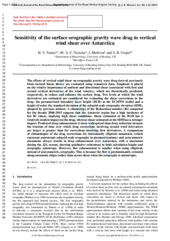 Pdf Sensitivity Of The Surface Orographic Gravity Wave Drag To Vertical Wind Shear Over Antarctica