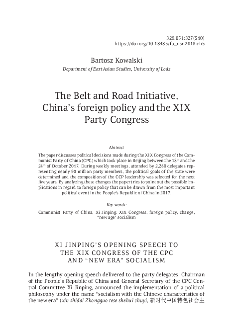 (PDF) The Belt and Road Initiative, China's foreign policy and the XIX ...