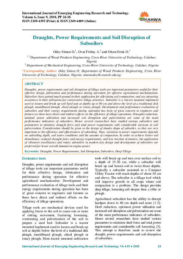 (PDF) Draughts, Power Requirements and Soil Disruption of Subsoilers