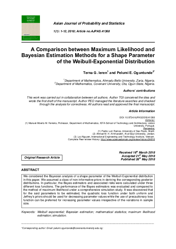 Pdf A Comparison Between Maximum Likelihood And Bayesian Estimation