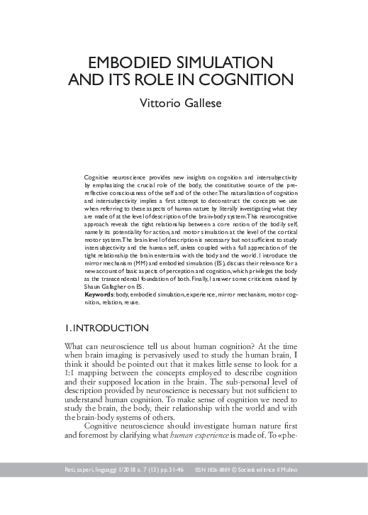 (PDF) EMBODIED SIMULATION AND ITS ROLE IN COGNITION
