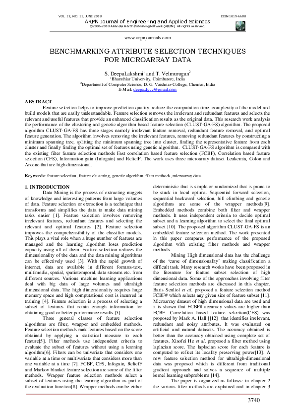 Pdf Benchmarking Attribute Selection Techniques For Microarray Data