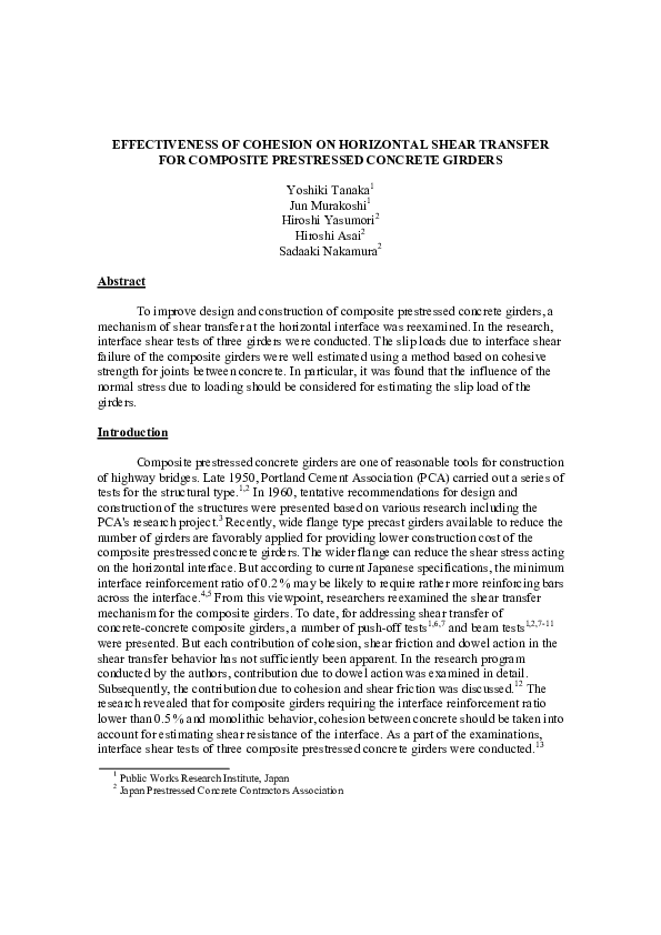 (PDF) EFFECTIVENESS OF COHESION ON HORIZONTAL SHEAR TRANSFER FOR ...