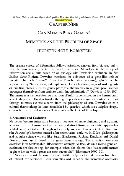(PDF) Memetics, Semiotics, and Cultural Evolution