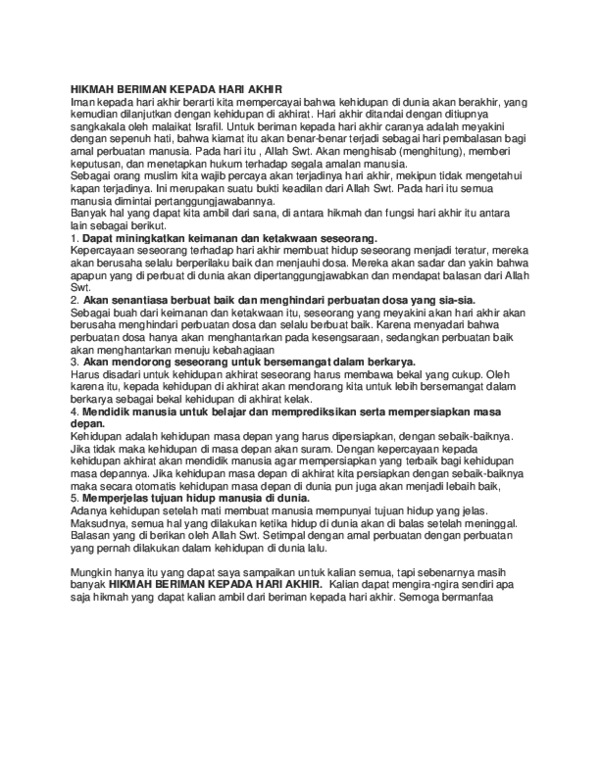 (DOC) HIKMAH BERIMAN KEPADA HARI AKHIR | Mus'ab Arief - Academia.edu (DOC) HIKMAH BERIMAN KEPADA HARI AKHIR | Mus'ab Arief - Academia.edu