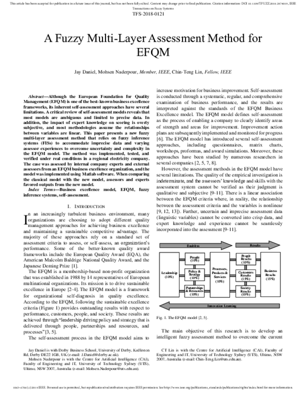 Pdf A Fuzzy Multi Layer Assessment Method For Efqm
