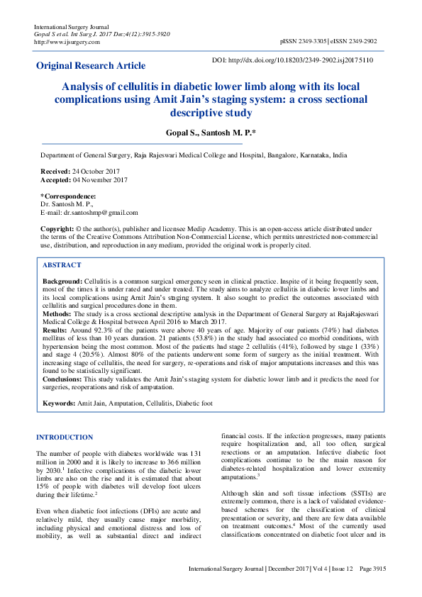 (PDF) Analysis of cellulitis in diabetic lower limb along with its local complications using ...