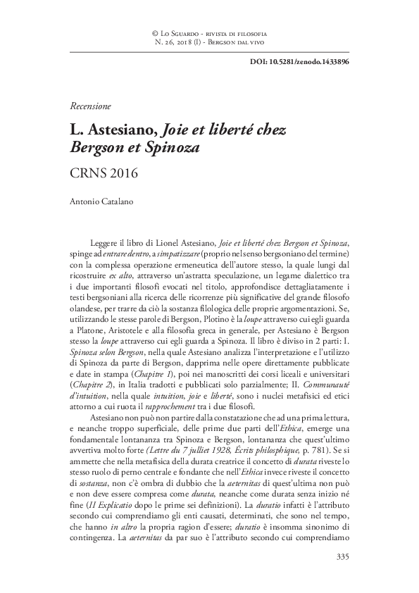 (PDF) Recensione di L. Astesiano, Joie et liberté chez Bergson et ...