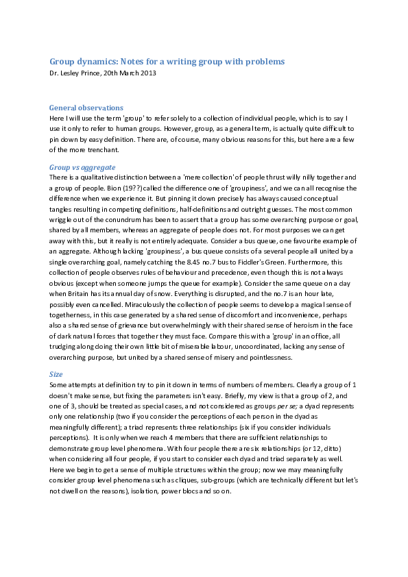 (DOC) Group dynamics: Notes for a writing group with problems
