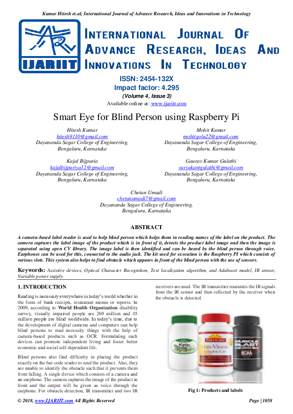 (PDF) Smart Eye for Blind Person using Raspberry Pi