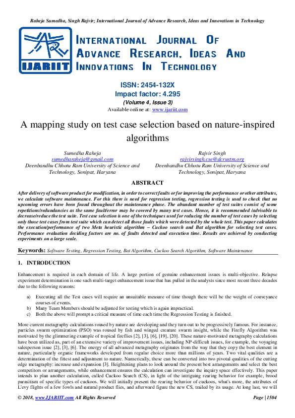 (PDF) A mapping study on test case selection based on nature-inspired ...