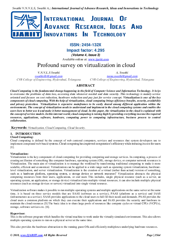 (PDF) Profound survey on virtualization in cloud