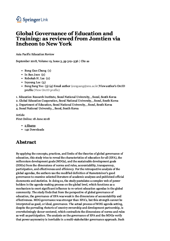 (PDF) Global Governance of Education and Training_as reviewed from ...