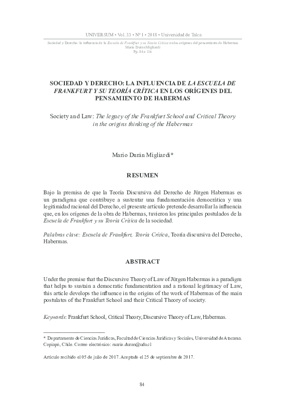 (PDF) SOCIEDAD Y DERECHO: LA INFLUENCIA DE LA ESCUELA DE FRANKFURT Y SU TEORÍA CRÍTICA EN LOS ...