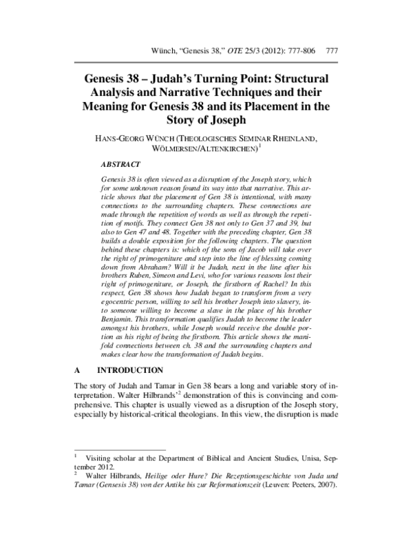(PDF) Genesis 38 – Judah's Turning Point: Structural Analysis and ...