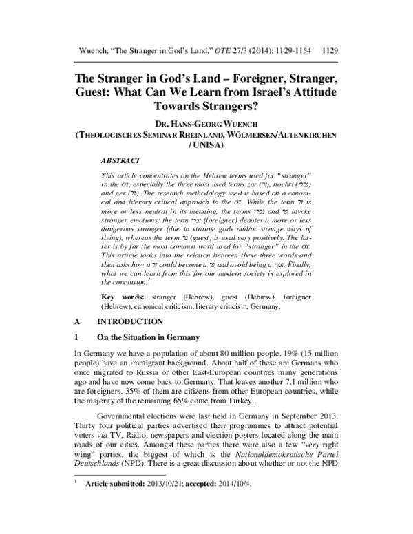 (PDF) The Stranger in God's Land – Foreigner, Stranger, Guest: What Can ...