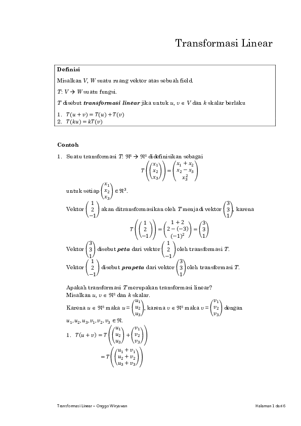 (PDF) Transformasi Linear – Onggo Wiryawan