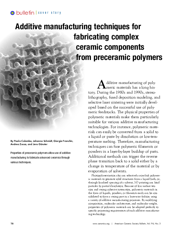 (PDF) Additive Manufacturing techniques for fabricating complex ceramic ...