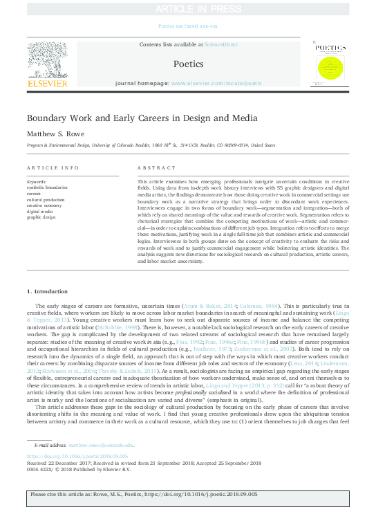(PDF) Boundary Work and Early Careers in Design and Media