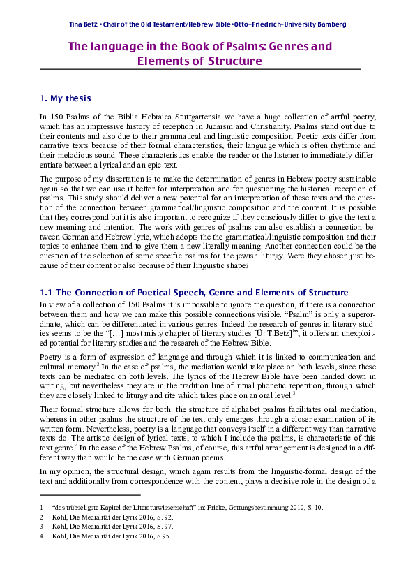 (PDF) The language in the Book of Psalms: Genres and Elements of Structure