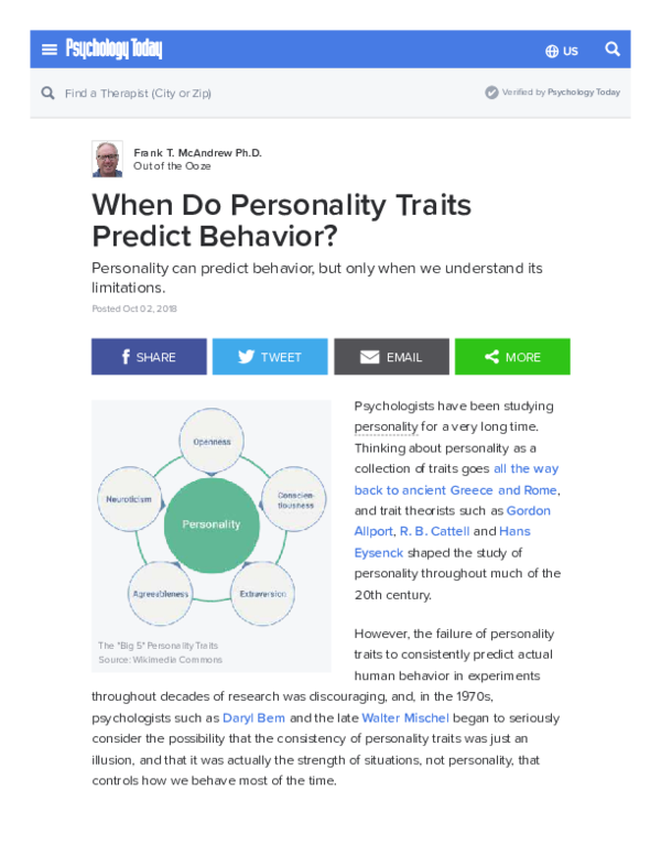 (PDF) When Do personality Traits Predict Behavior?