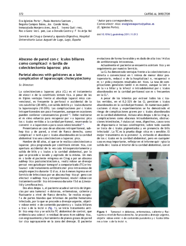 (PDF) Absceso de pared con cálculos biliares como complicación tardía ...
