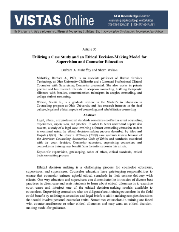 (PDF) Utilizing a Case Study and an Ethical Decision-Making Model for ...