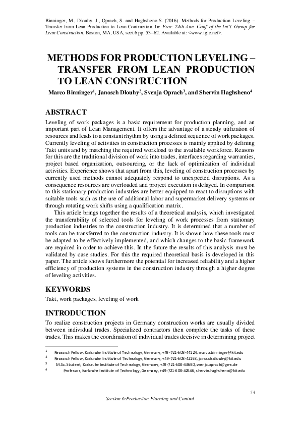 (PDF) METHODS FOR PRODUCTION LEVELING – TRANSFER FROM LEAN PRODUCTION ...