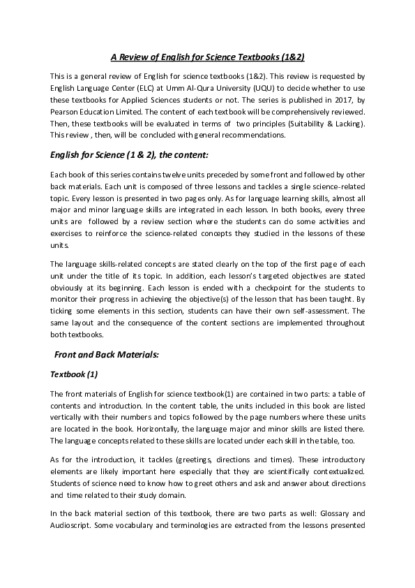 (PDF) A Review of English for Science Textbooks (1&2