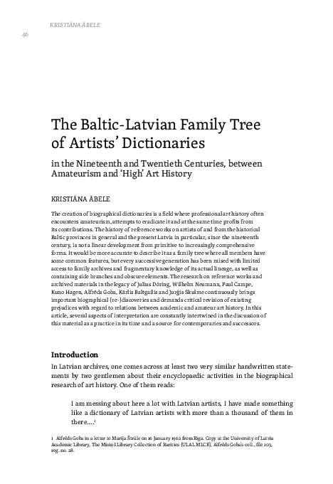 (PDF) The Baltic-Latvian Family Tree of Artists' Dictionaries in the ...