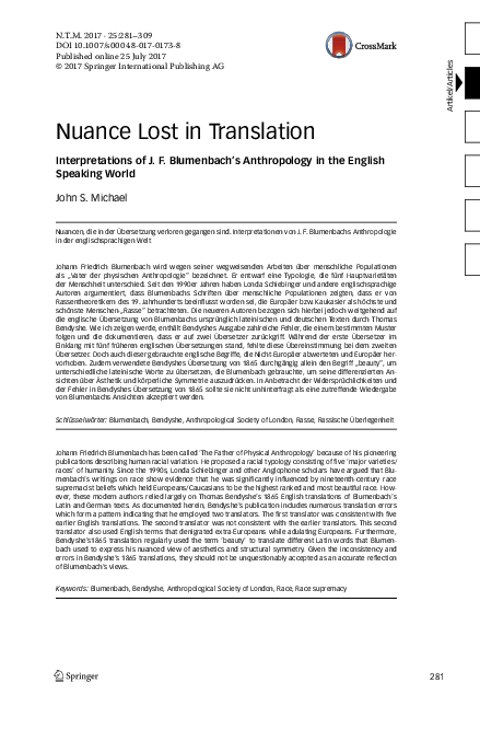 (PDF) Nuance Lost in Translation : Interpretations of J. F. Blumenbach ...