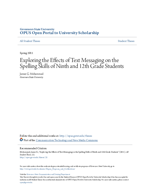 (PDF) Exploring the Effects of Text Messaging on the Spelling Skills of ...
