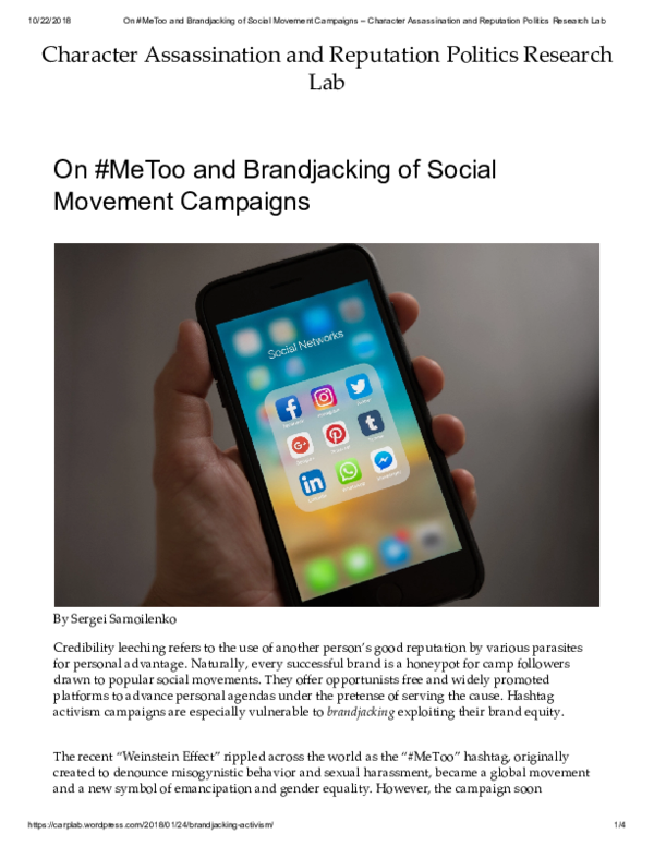 (PDF) On #MeToo and Brandjacking of Social Movement Campaigns