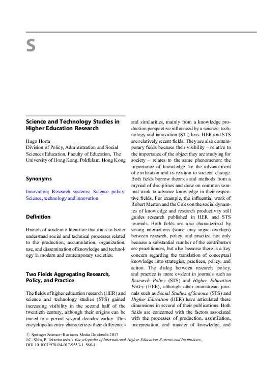 (PDF) Science and Technology Studies in Higher Education Research