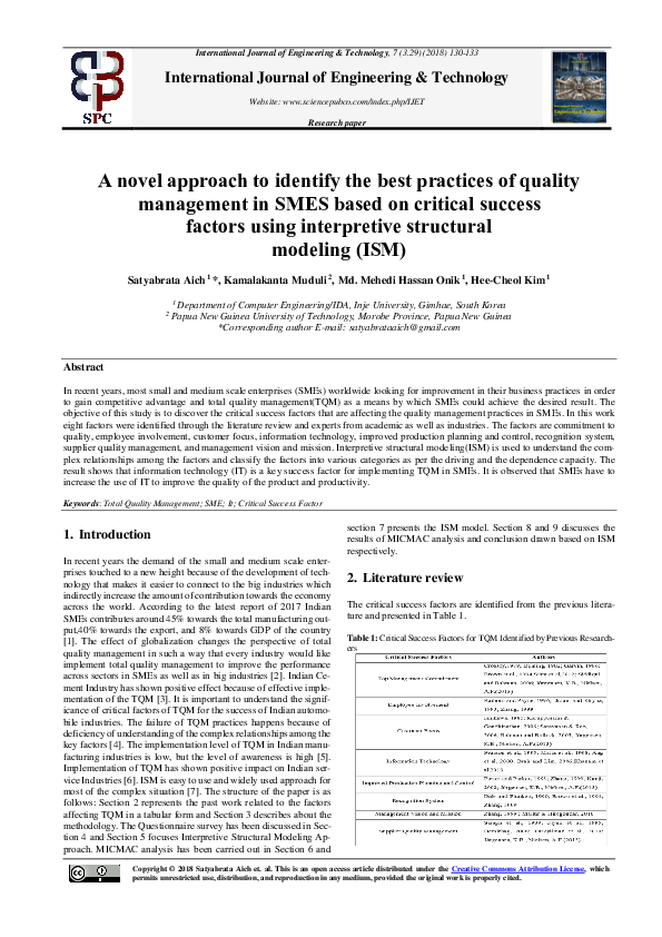 (PDF) A novel approach to identify the best practices of quality management in SMES based on ...