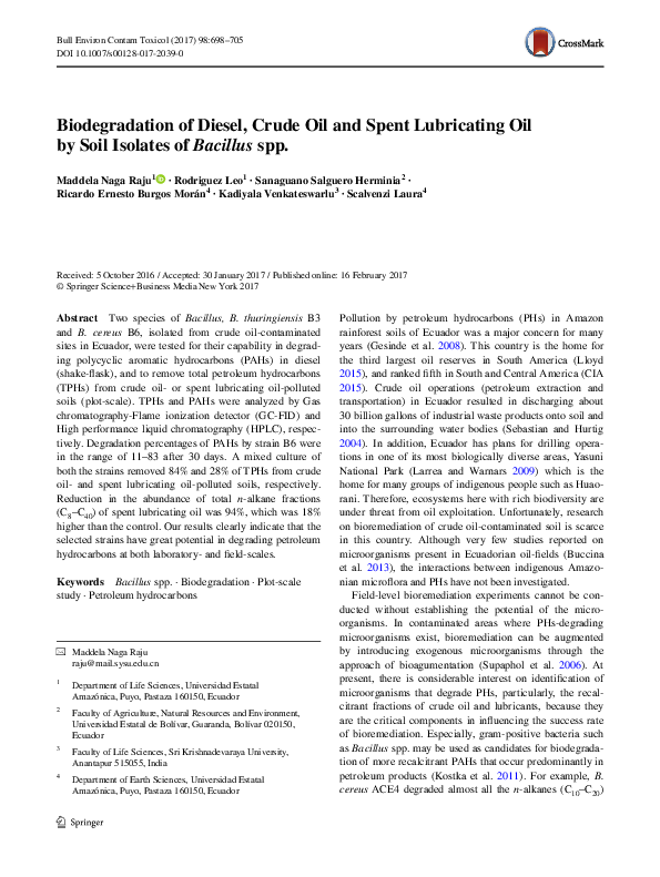 (PDF) Biodegradation of diesel, crude oil and spent lubricating oil by ...
