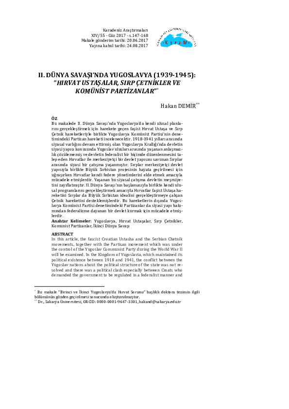 (PDF) İKİNCİ DÜNYA SAVAŞI'NDA YUGOSLAVYA (1939-1945): "HIRVAT USTAŞALAR ...