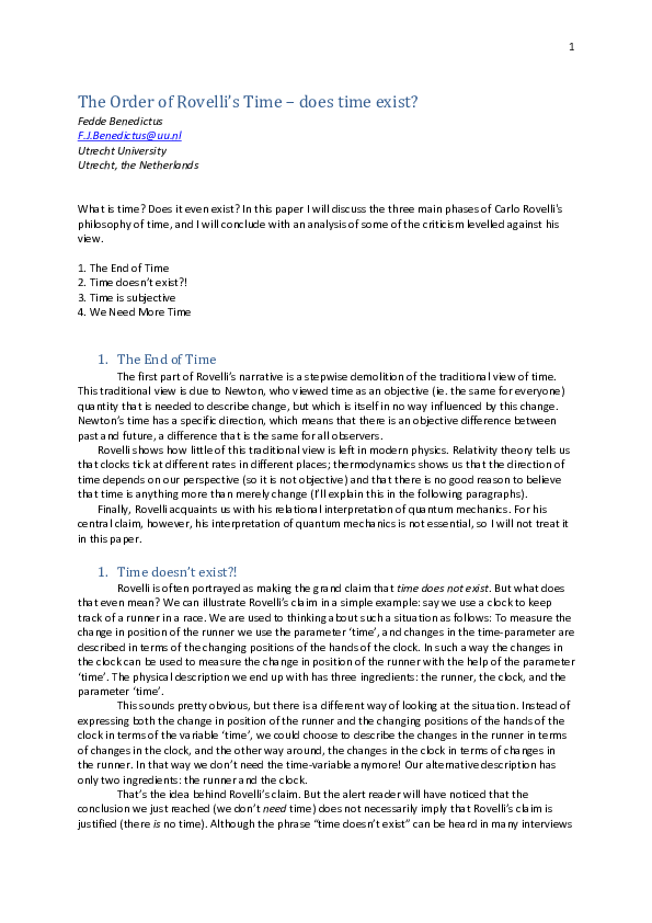(PDF) The Order of Rovelli's Time – does time exist