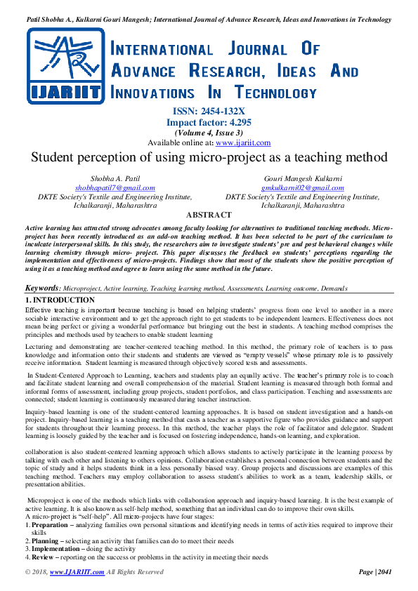 (PDF) Student perception of using micro-project as a teaching method ...