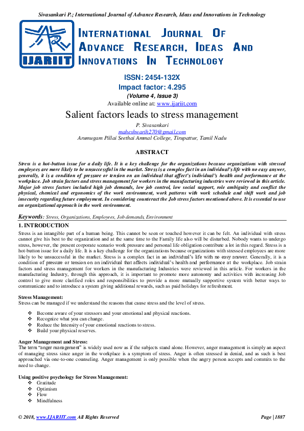 (PDF) Salient factors leads to stress management