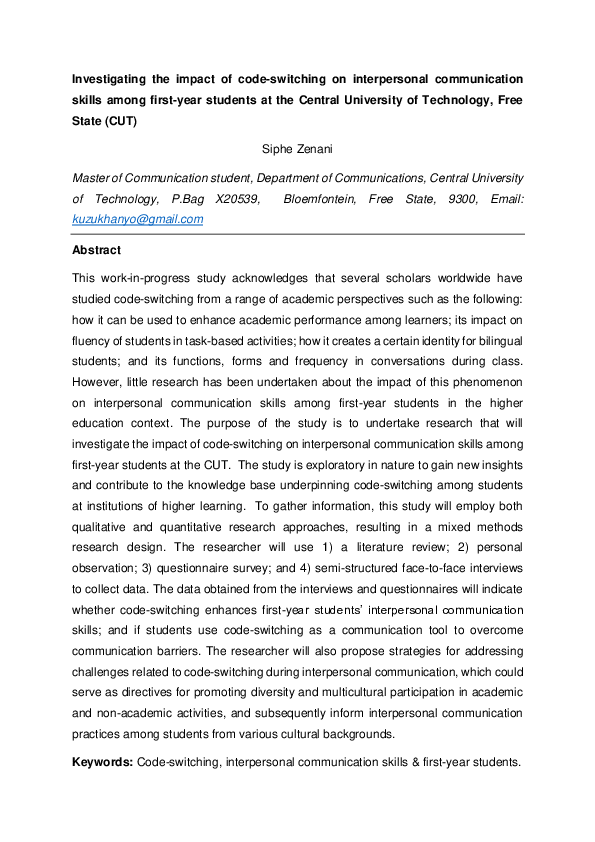 (DOC) Investigating the impact of code-switching on interpersonal communication skills among ...