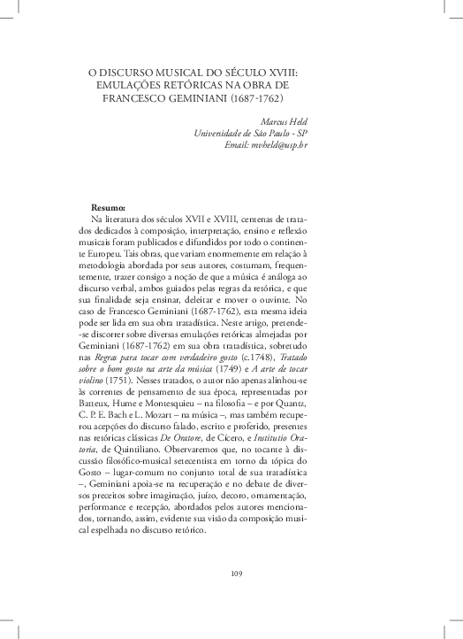 (PDF) O DISCURSO MUSICAL DO SÉCULO XVIII: EMULAÇÕES RETÓRICAS NA OBRA ...