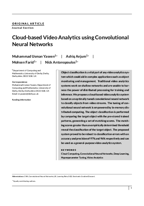 (PDF) Cloud-based Video Analytics using Convolutional Neural Networks