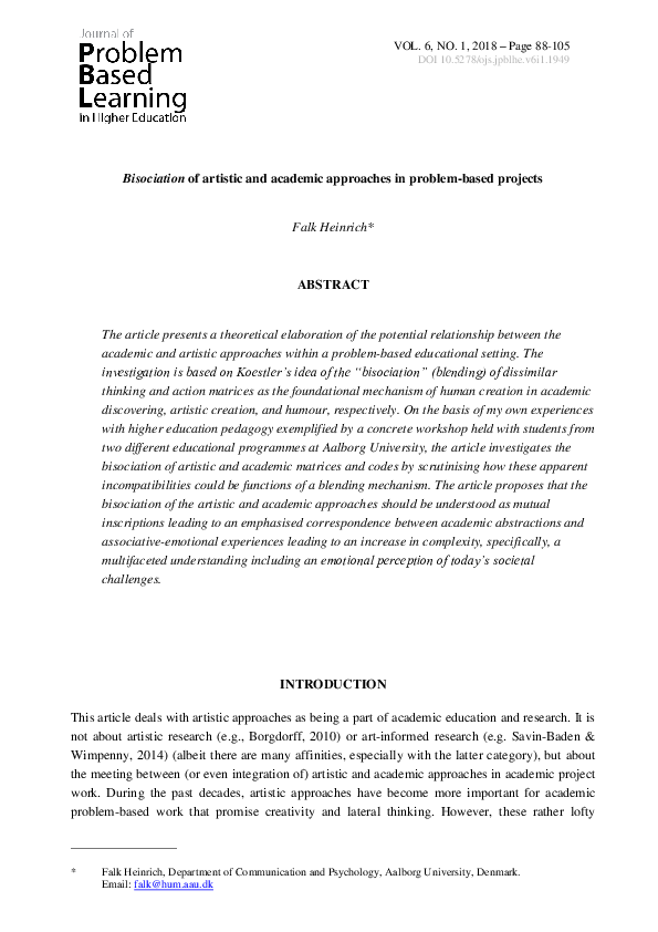 (PDF) Bisociation of artistic and academic approaches in problem-based ...