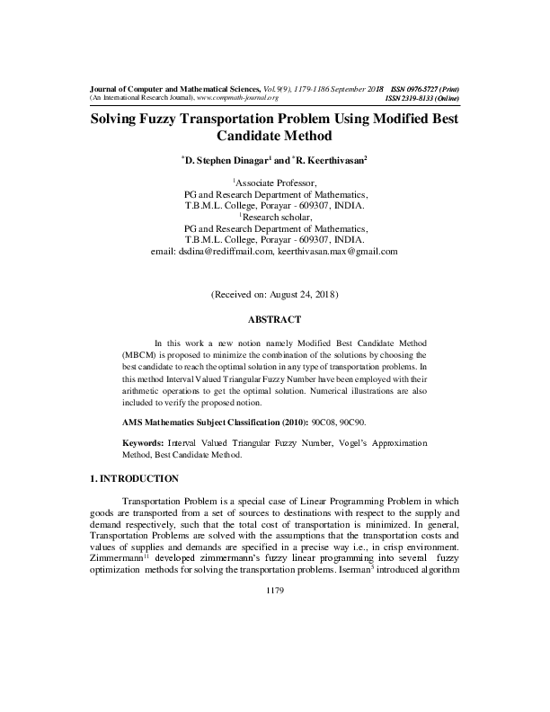 (PDF) Solving Fuzzy Transportation Problem Using Modified Best ... (PDF) Solving Fuzzy Transportation Problem Using Modified Best ...