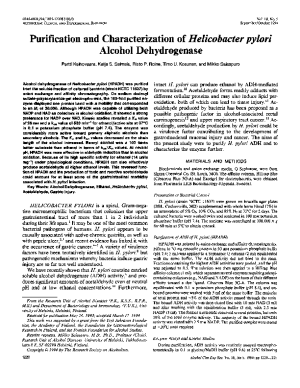 (PDF) Purification and Characterization of Helicobacter pylori Alcohol ...